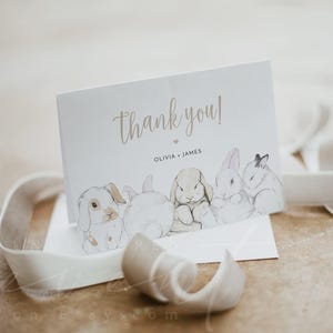 Bunny Thank You Card Template, Bunny Rabbit Thank You Printable, Blush ...