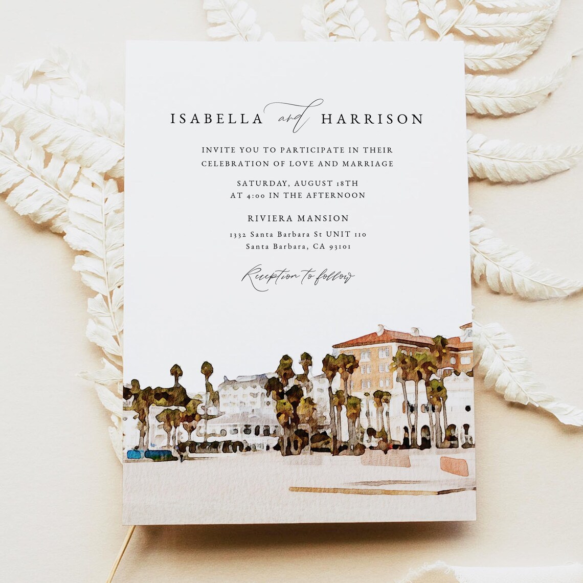 SANTA BARBARA Wedding Invitation Template, Watercolor Santa Barbara ...