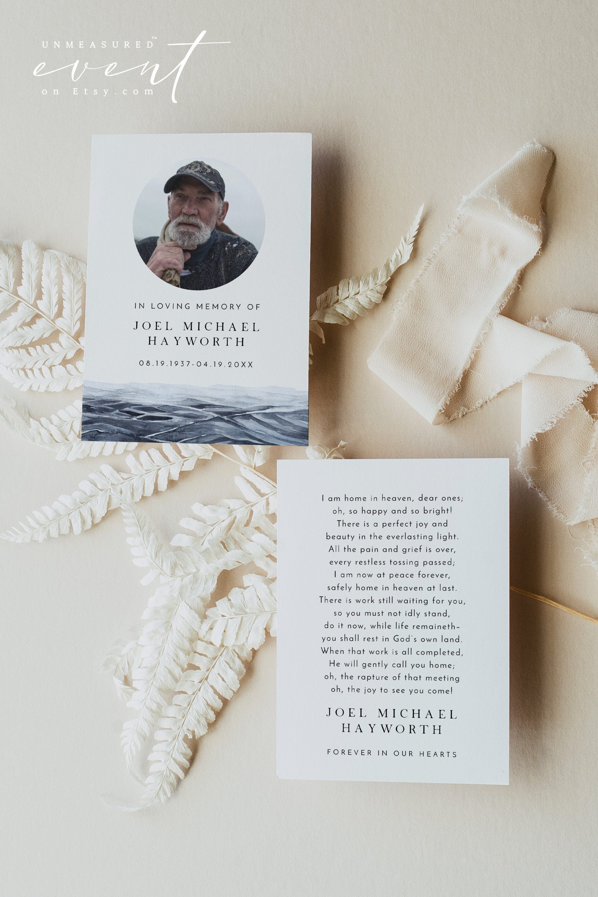 Ocean Themed Memorial Prayer Card Template, in Loving Memory Card ...