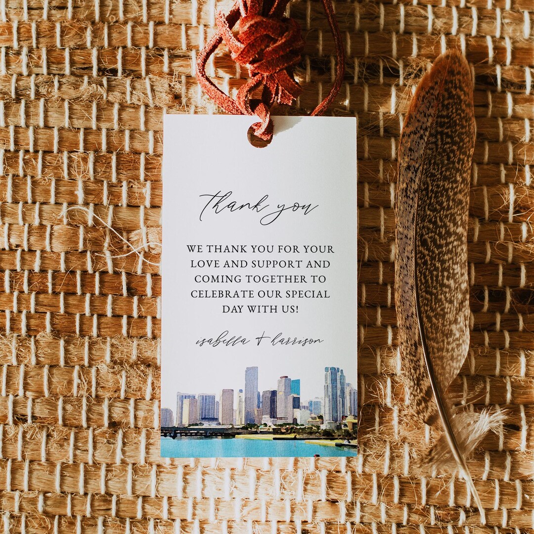 MIAMI Favor Tag Template, Miami Skyline Gift Tag Printable, Miami ...