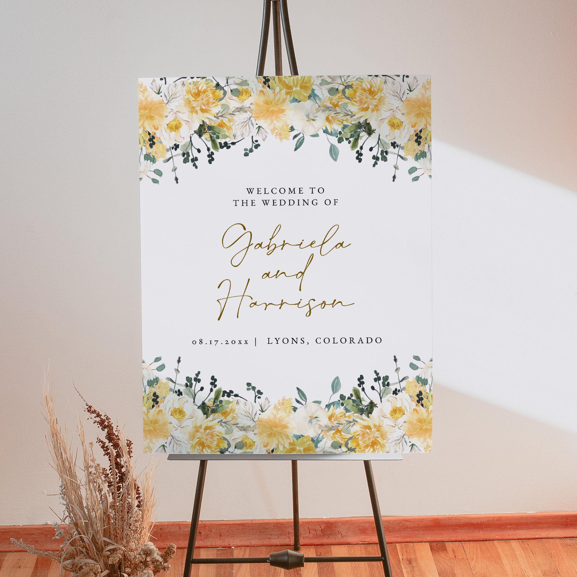 Wedding Welcome Sign, Yellow Floral Wedding Welcome, Fall Wedding ...