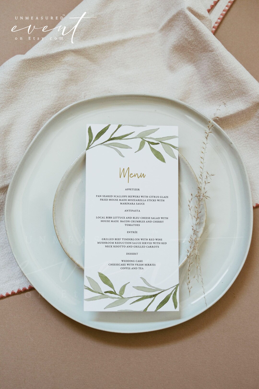 ESME Greenery Wedding Menu Template, Greenery and Gold Wedding Menu ...