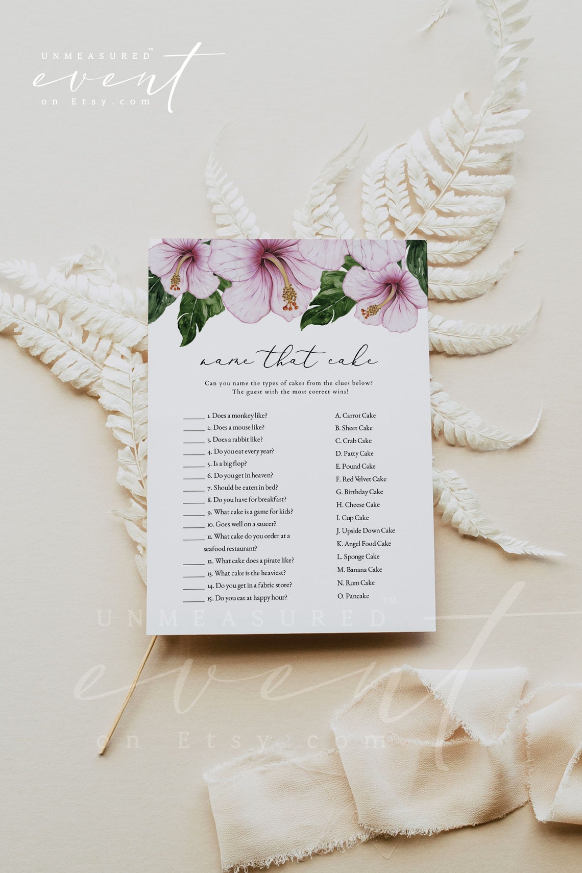 KALANI Name That Cake Bridal Shower Game, Tropical Bridal Shower Games ...