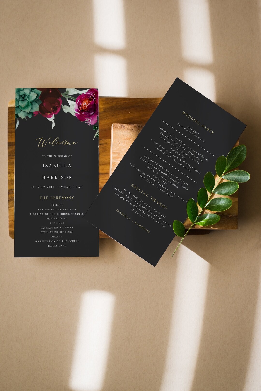 AMY | Succulent Wedding Program Template, Moody Wedding Program ...