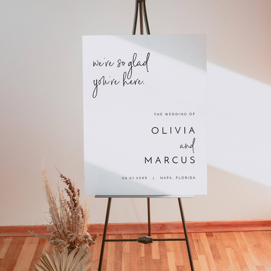 Modern Minimalist Wedding Welcome Sign Template We're so Glad You're ...
