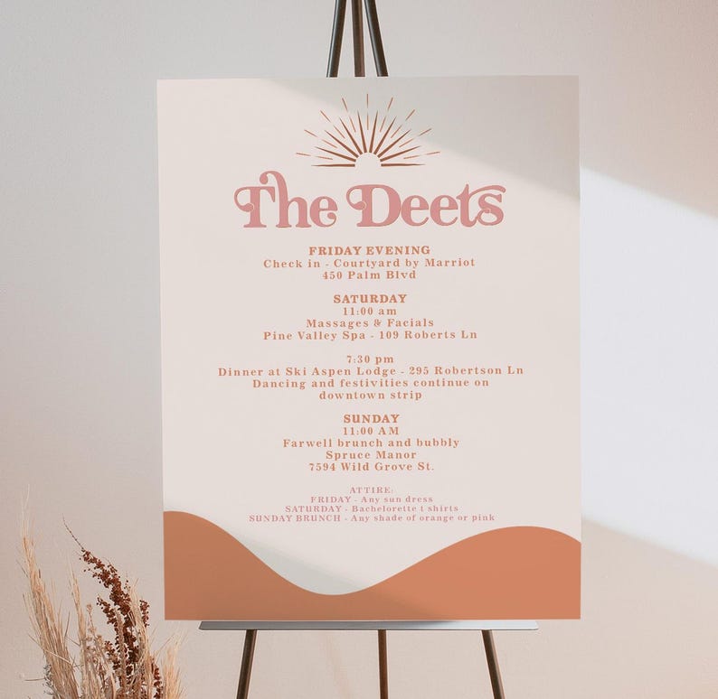 Bachelorette Itinerary Sign Template, Retro Bachelorette Schedule Sign ...