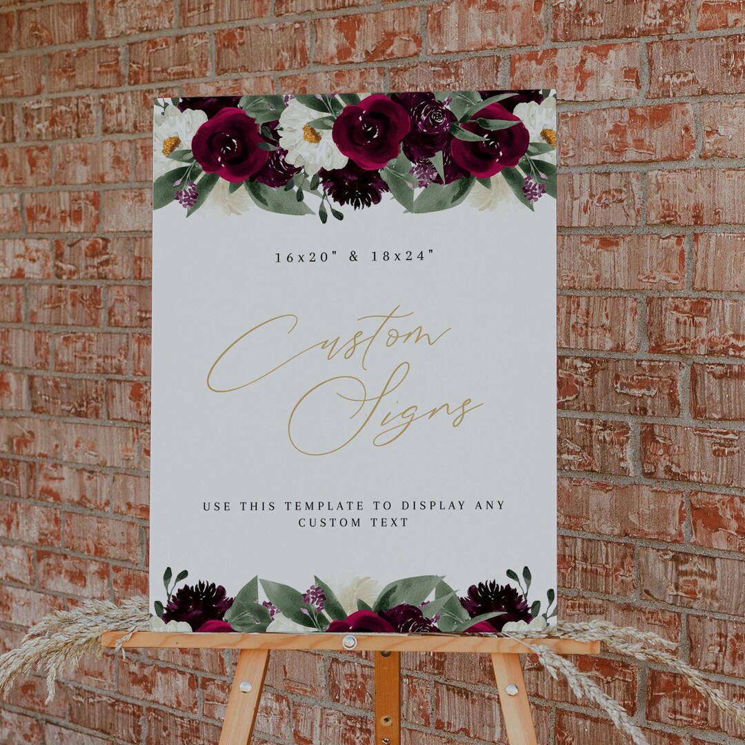 Burgundy Wedding Sign Templates, Bordeaux Custom Wedding Signs, Merlot ...