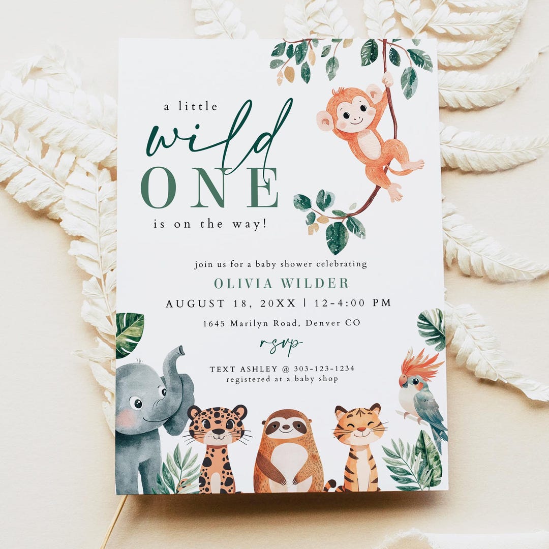 WILDER Safari Baby Shower Invitation, Wild One on the Way Invitation ...