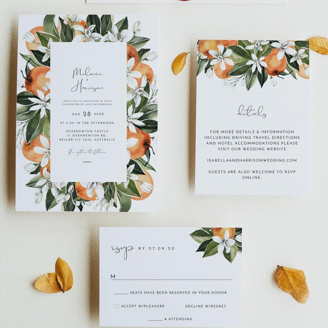 Orange Wedding Invitation Template Suite, Watercolor Oranges Wedding ...
