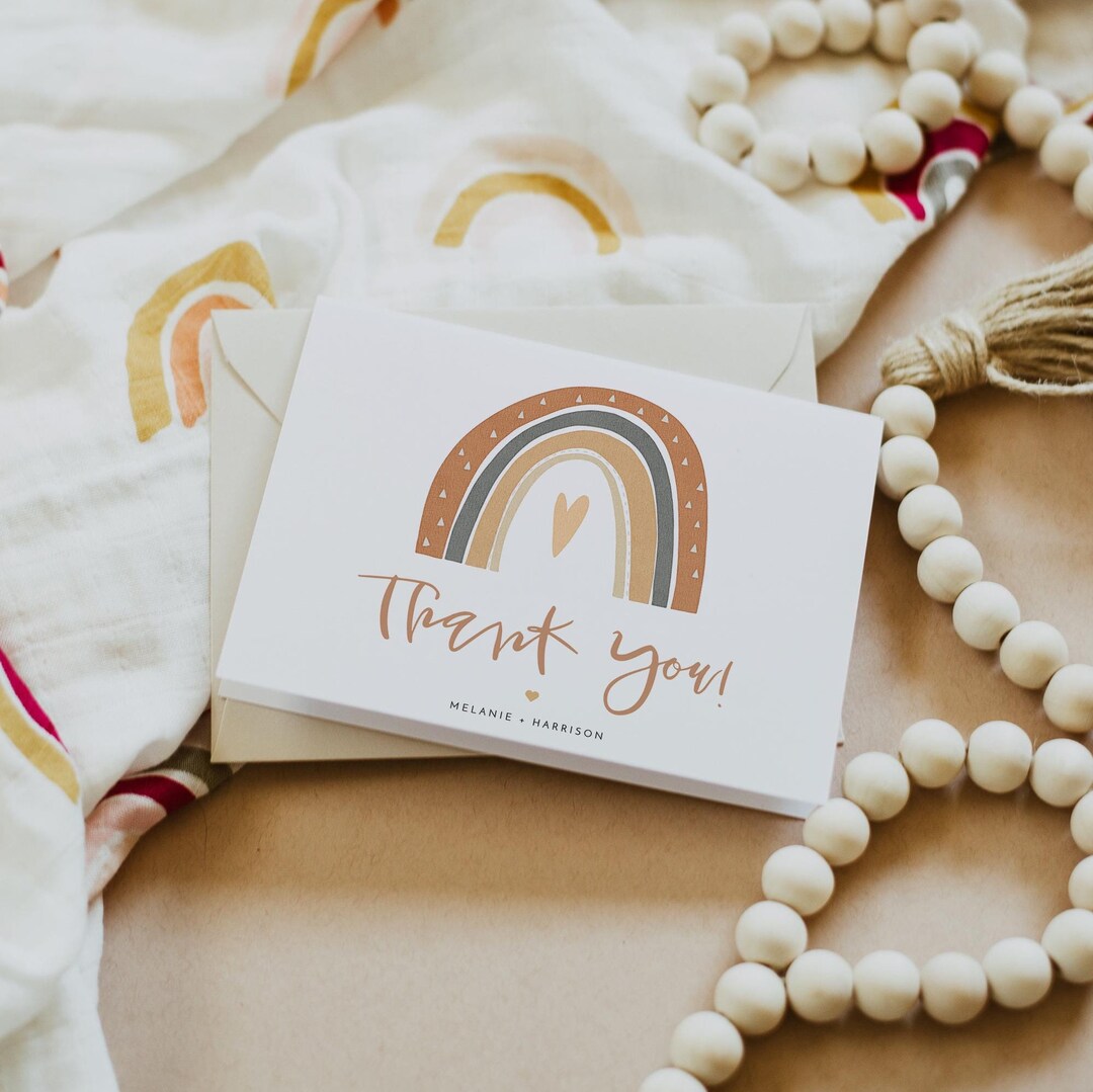 Boho Rainbow Thank You Card Template, Terracotta Rainbow Thank You ...