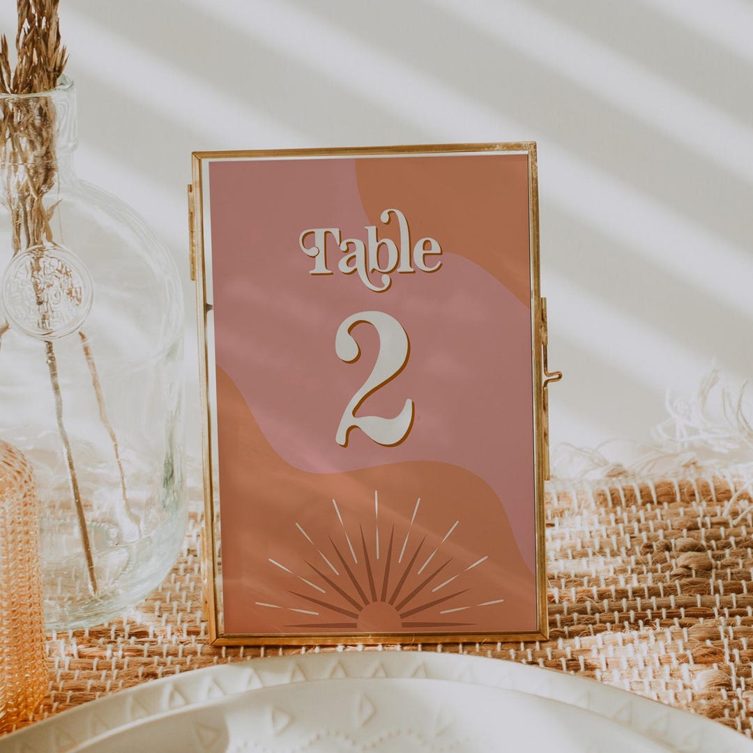 Retro Wedding Table Number Template, 70's Themed Table Numbers ...