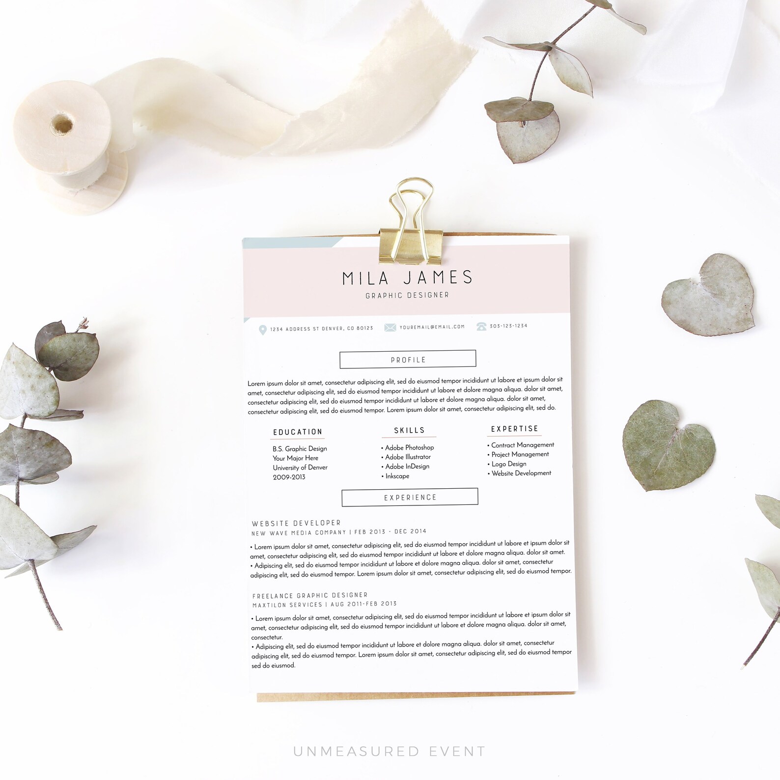 Mint and Blush Resume Template, Resume Template Instant Download ...