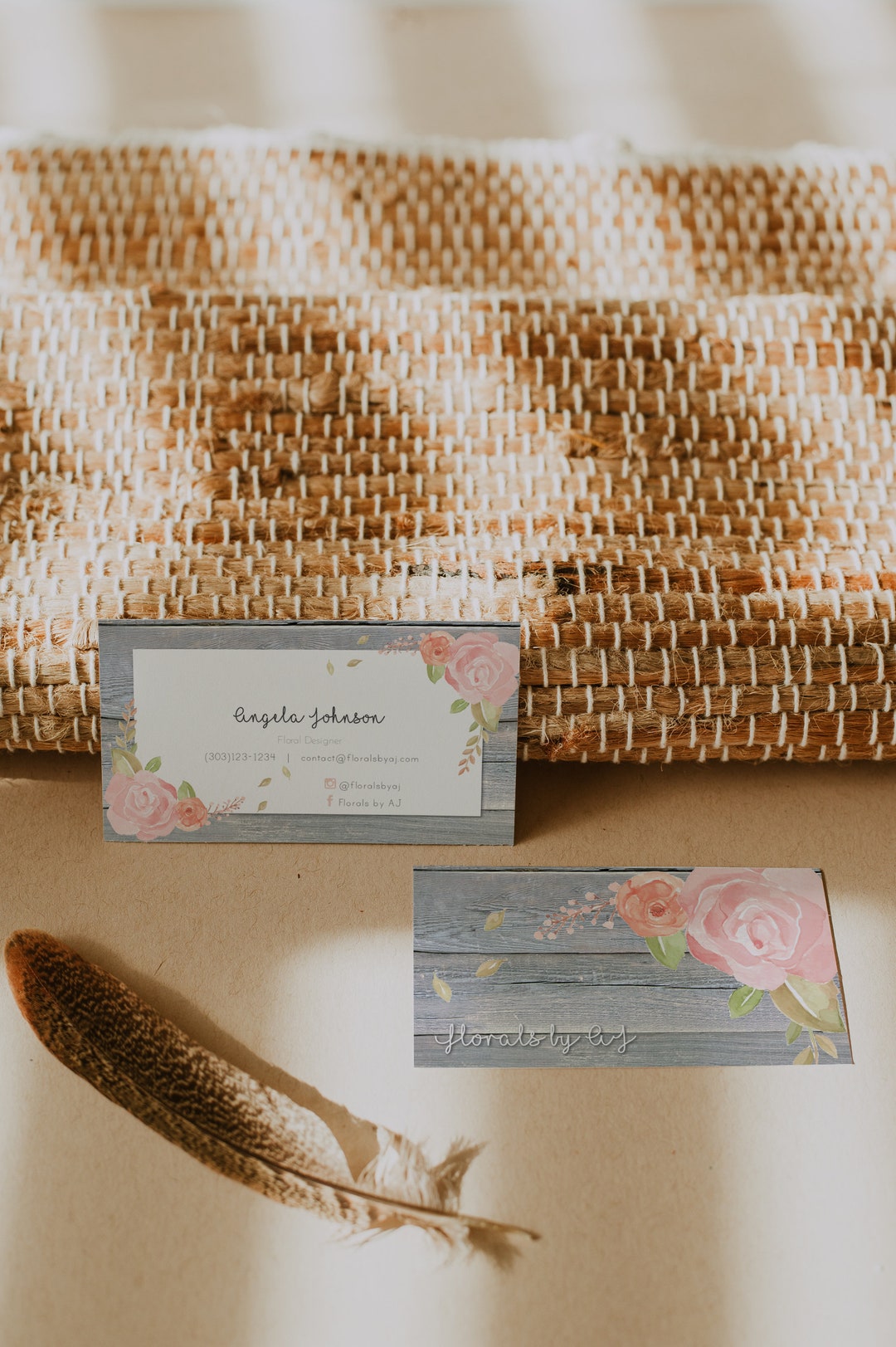 Rustic Business Card Template, Blush Floral Business Cards, Shabby Chic ...