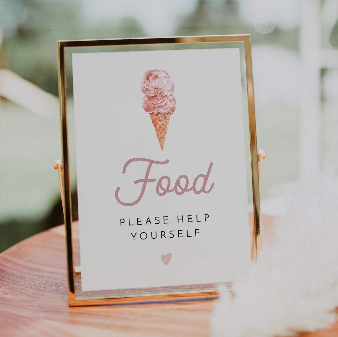Food Table Sign Printable, Ice Cream Bridal Shower Snacks Sign, Ice ...