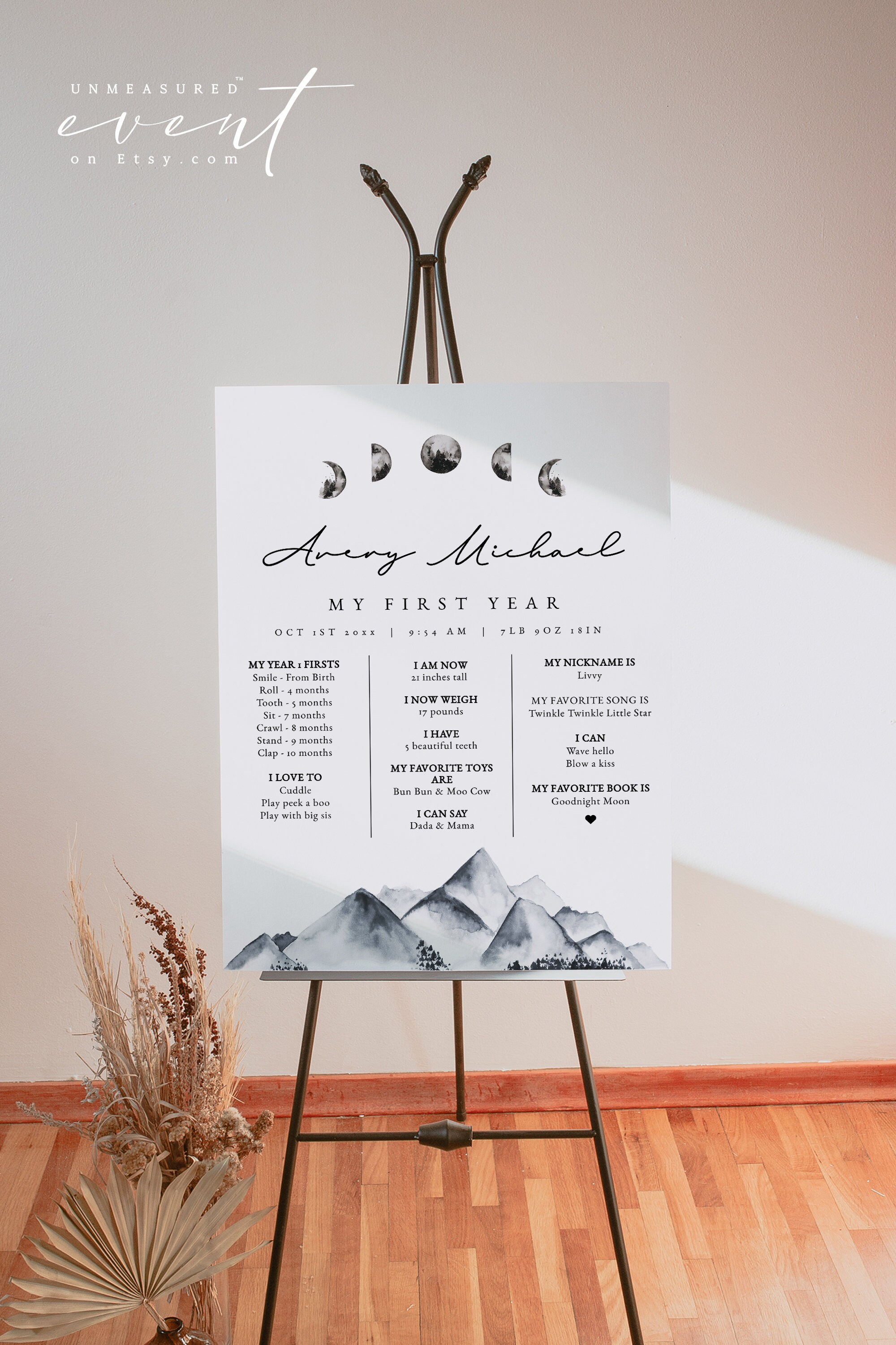 Mountain Milestone Board Bohemian Moon Milestone Poster Instant DIY ...