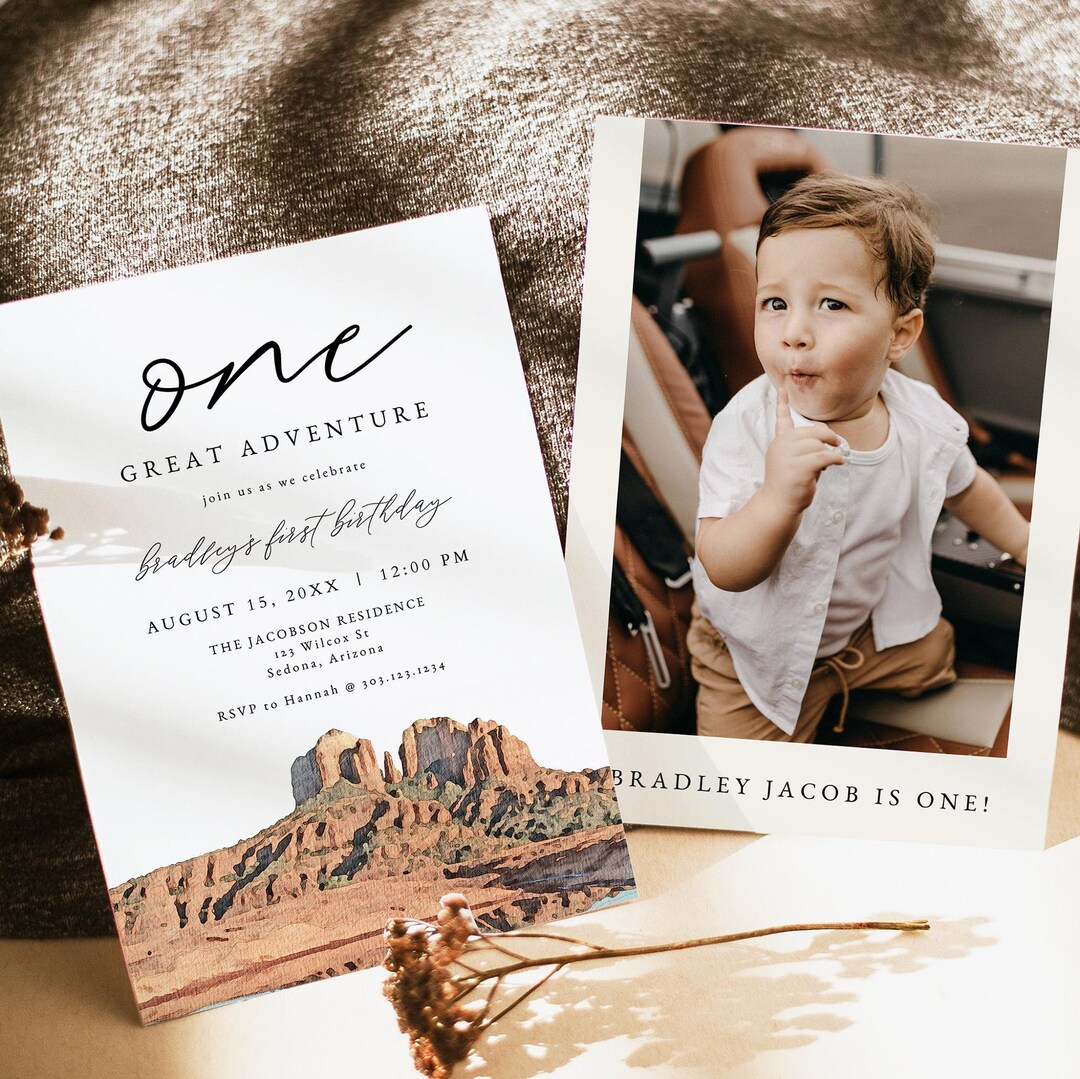 SEDONA First Birthday Invitation Template, Arizona Watercolor Skyline ...