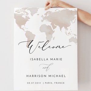 Watercolor Map Wedding Welcome Sign Template, Destination Wedding ...