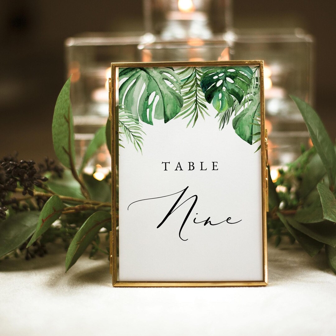 Tropical Wedding Table Number Template, Monstera Wedding Table Number ...