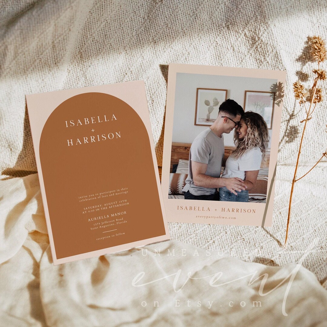 Arched Burnt Orange Wedding Invitation Template, Terracotta Wedding ...