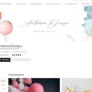 STELLA Watercolor Balloon Etsy Branding Kit Templates Party - Etsy