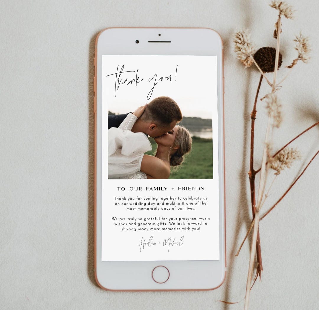 Minimalist Electronic Wedding Thank You Card Template, Modern Phone ...