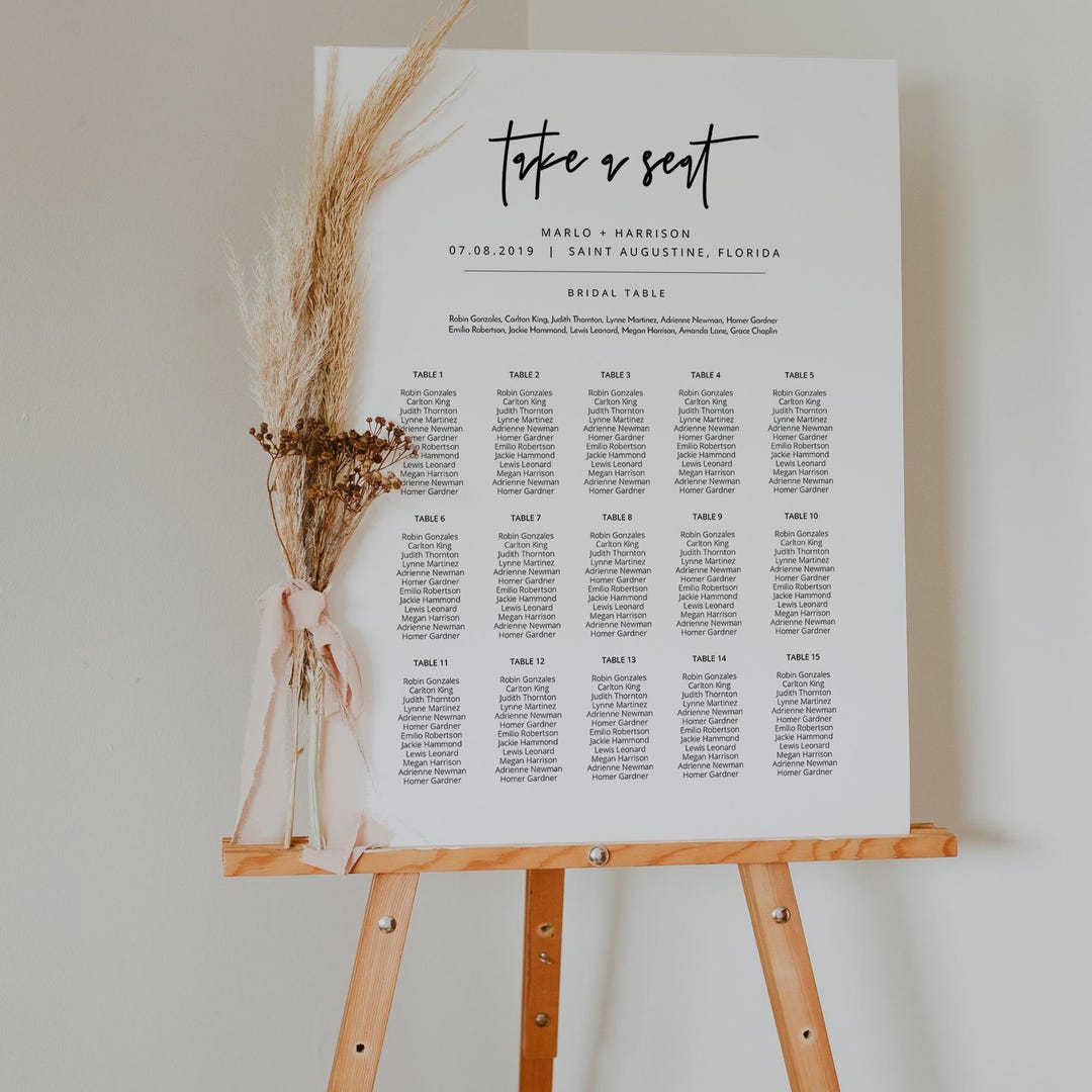 Contemporary Bridal Table Seating Chart Template, Modern Wedding ...