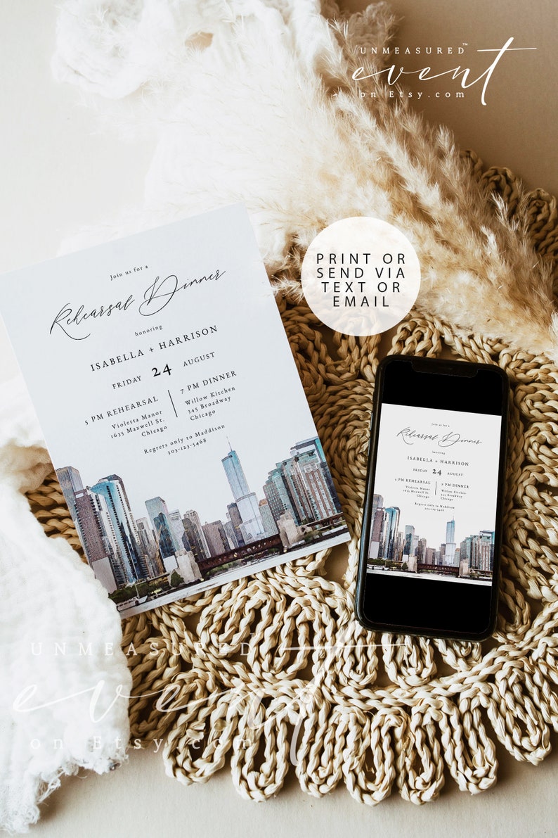 CHICAGO Rehearsal Dinner Invitation Template Watercolor | Etsy