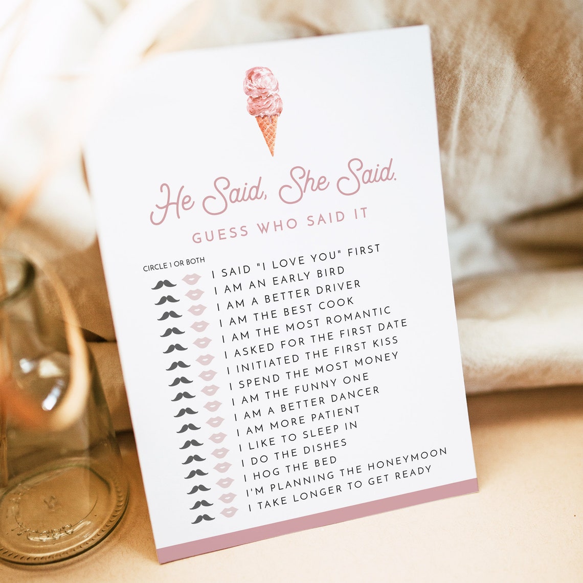 CLARA PRINTED + SHIPPED He Said She Said Game, Bridal Shower Games ...