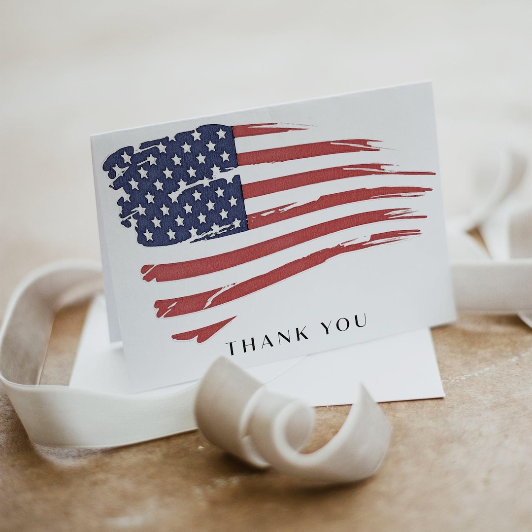 American Flag Thank You Card Template Printable, United States Flag ...