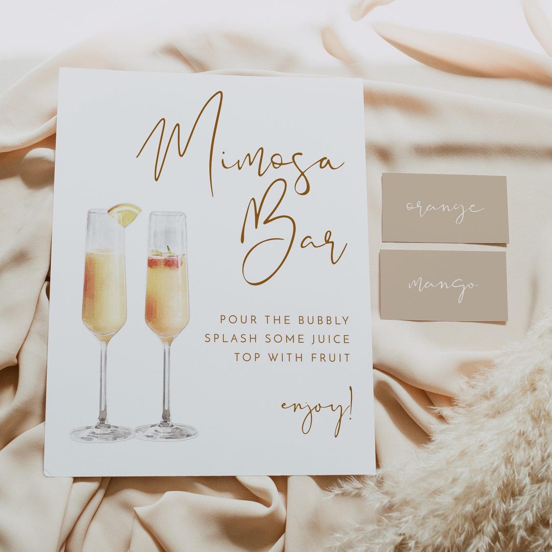 Mimosa Bar Sign, Modern Bohemian Mimosa Bar Sign and Tags, Wedding ...