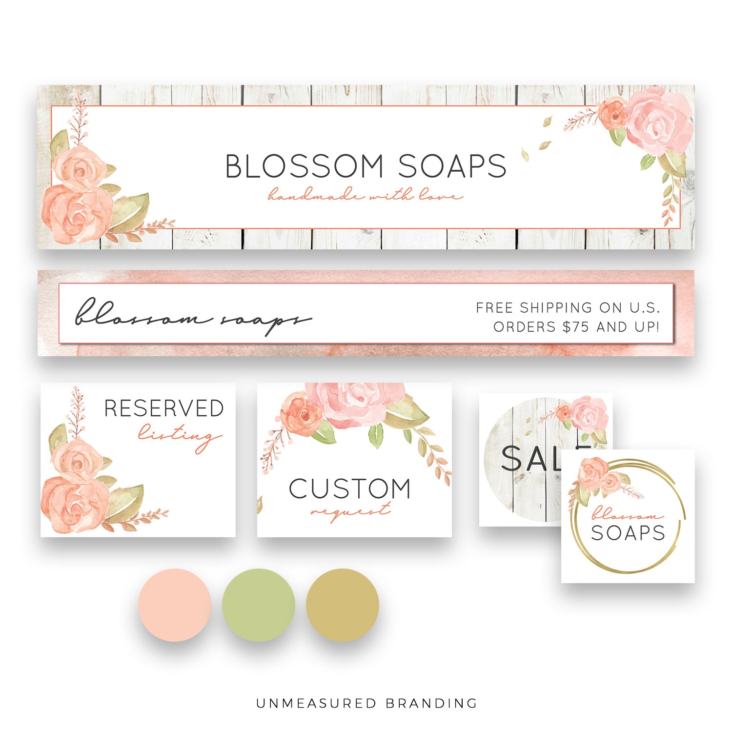 JOSIE Rustic Etsy Branding Kit Floral Etsy Shop Banner Set - Etsy