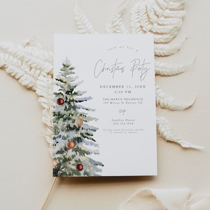 Minimalist Christmas Party Invitation Template, Modern Watercolor ...