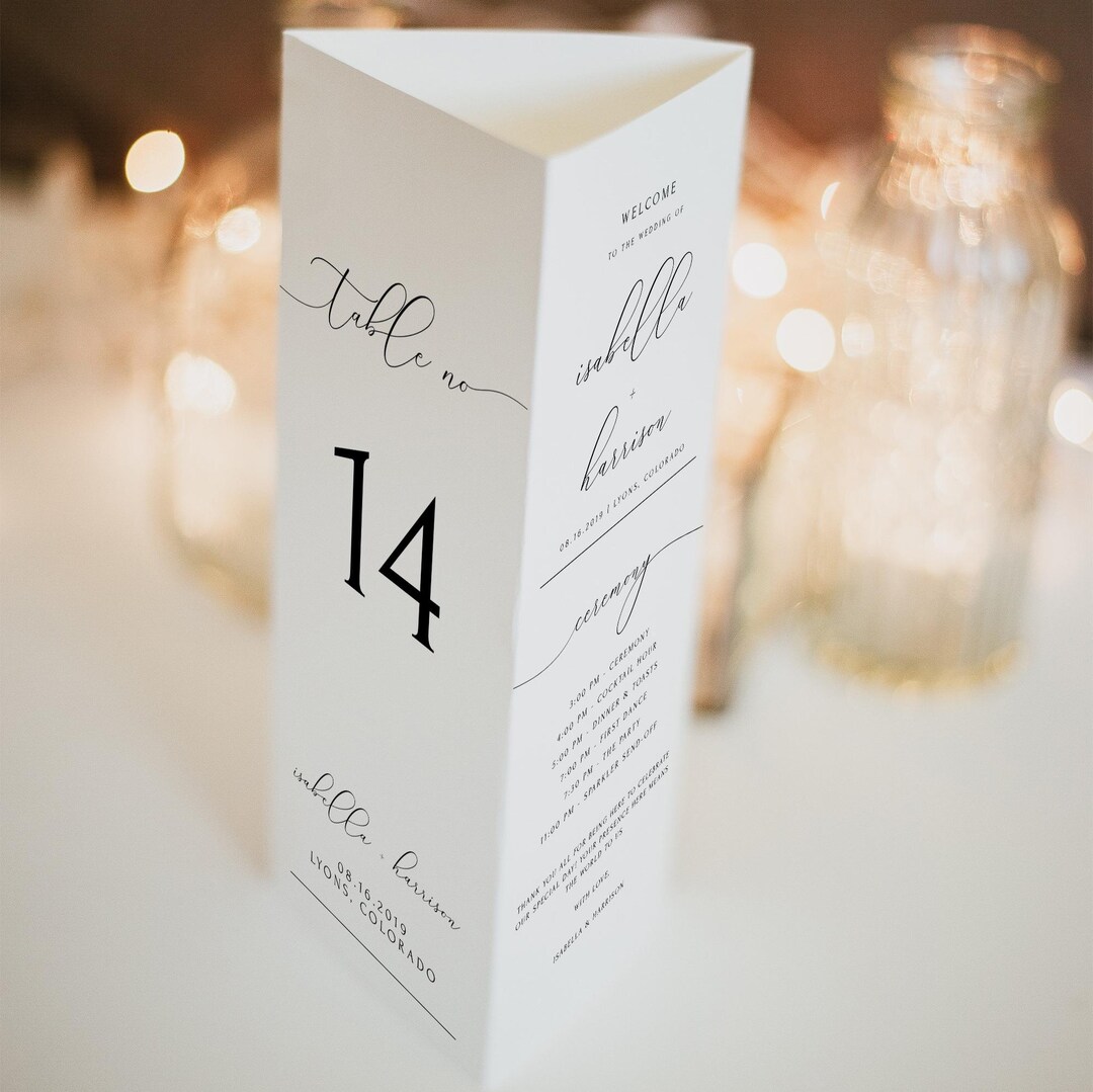 Trifold Table Number Template, Triangle Table Menu Template, Minimalist ...