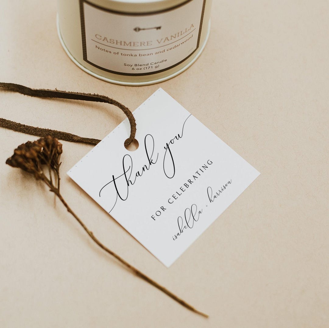 Square Calligraphy Thank You Tag Template, Square Favor Tag Template ...