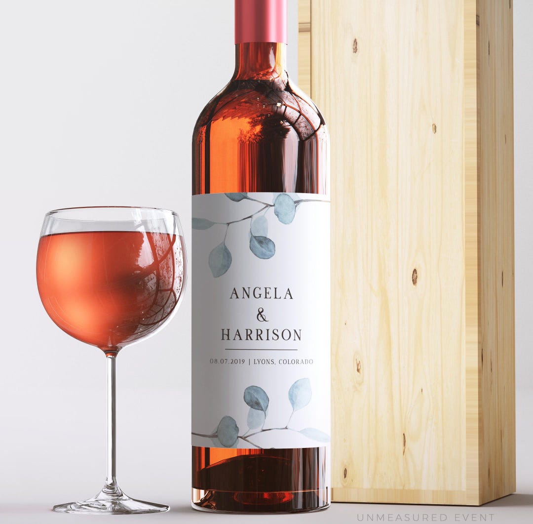 Eucalyptus Wine Bottle Label Template, Greenery Wine Bottle Labels ...