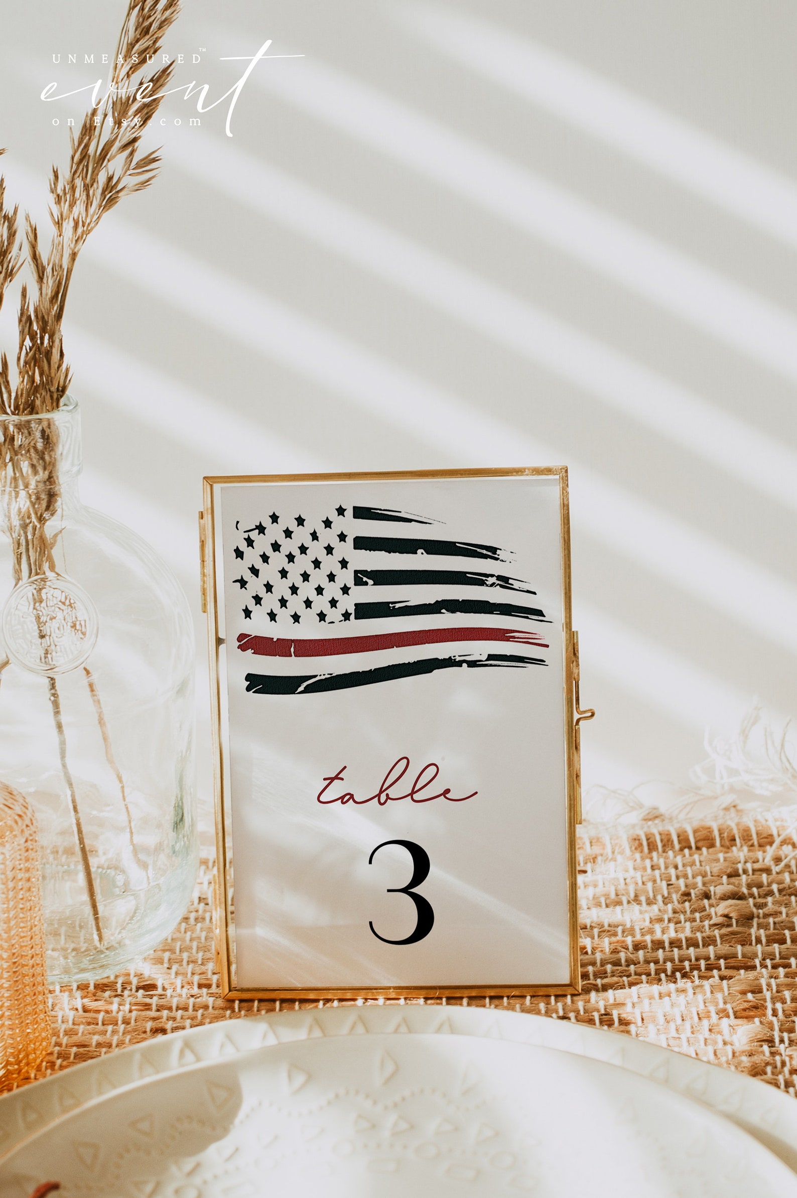 FIRE FIGHTER Printable Party Table Number Template Thin Red Line ...