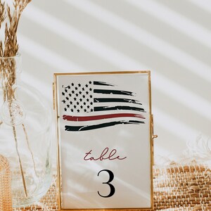 FIRE FIGHTER Printable Party Table Number Template Thin Red Line ...