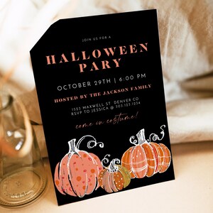 Pumpkin Halloween Party Invitation Template, Printable Halloween Invite ...