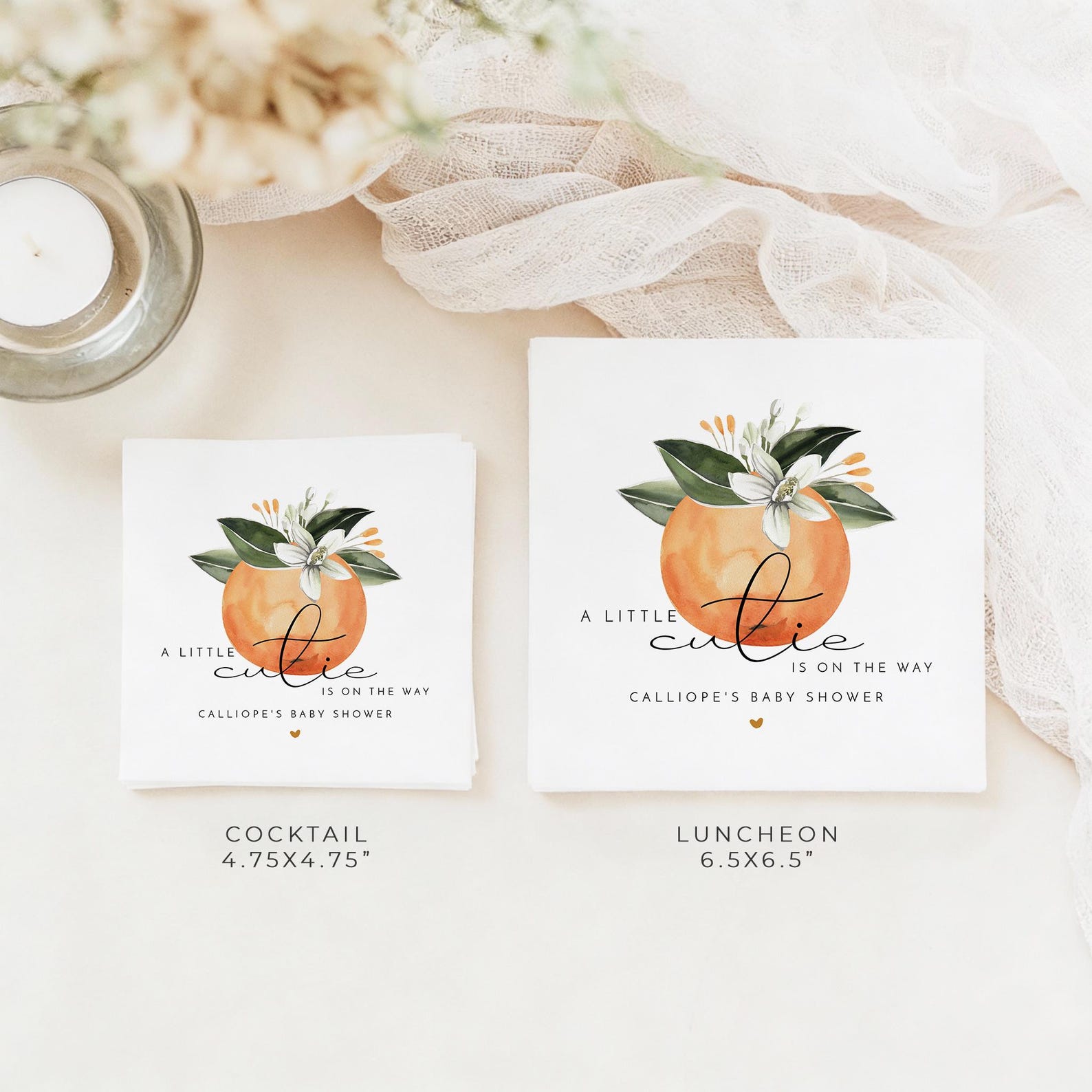 CALLIOPE Little Cutie Baby Shower Napkins, A Little Cutie is on the Way ...