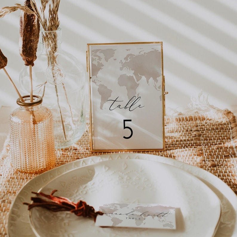 Watercolor Map Table Number Template, Destination Wedding Table Numbers ...