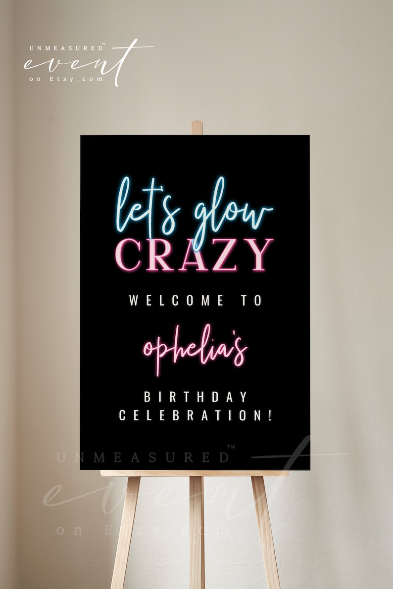 LOLA Glow Party Welcome Sign Template Let's Glow Crazy - Etsy