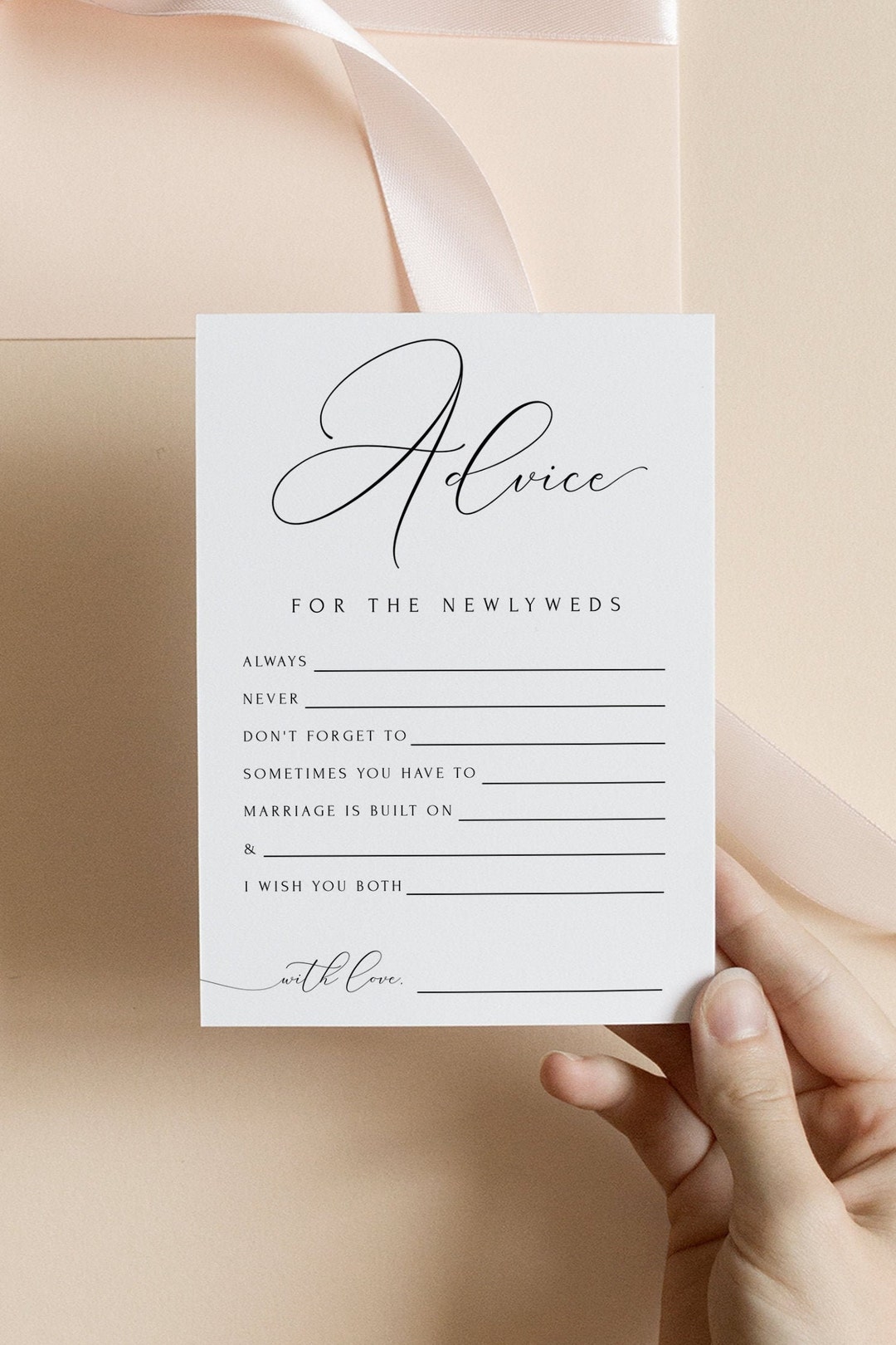 Elegant Newlywed Advice Card Template Minimalist Script Bridal Shower ...