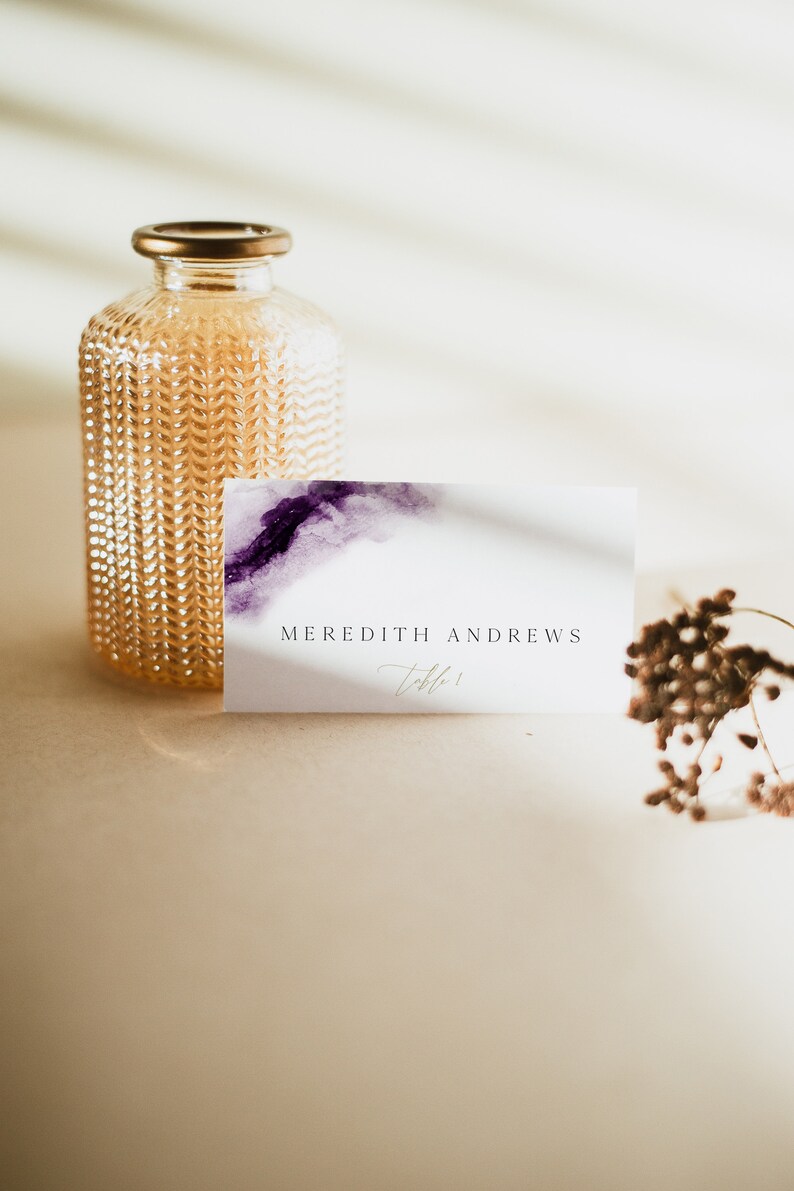 IRIS Purple Watercolor Wedding Place Card Template, Plum Wedding Place ...