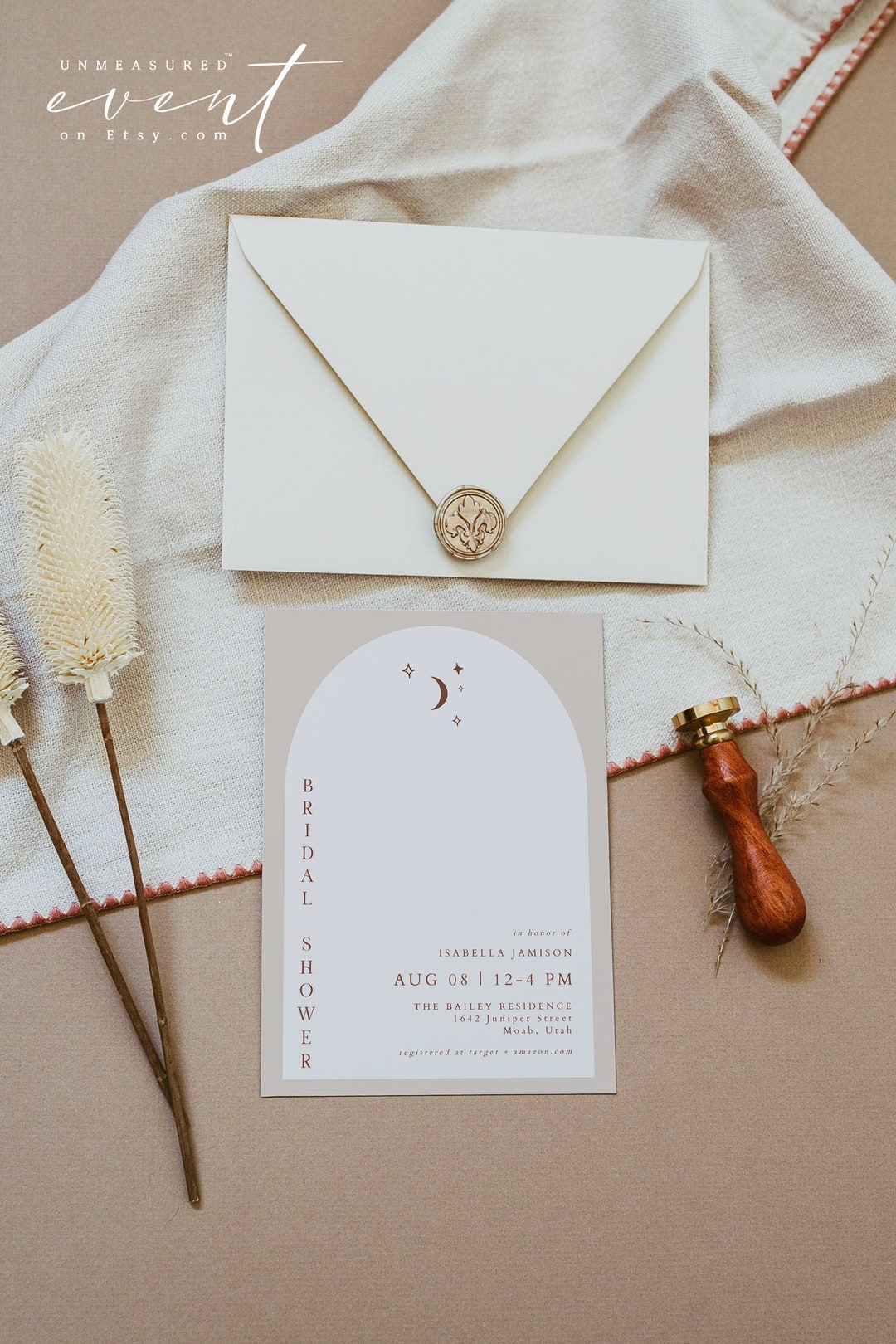 CELESTE Arched Bridal Shower Invitation Template, Boho Bridal Shower ...