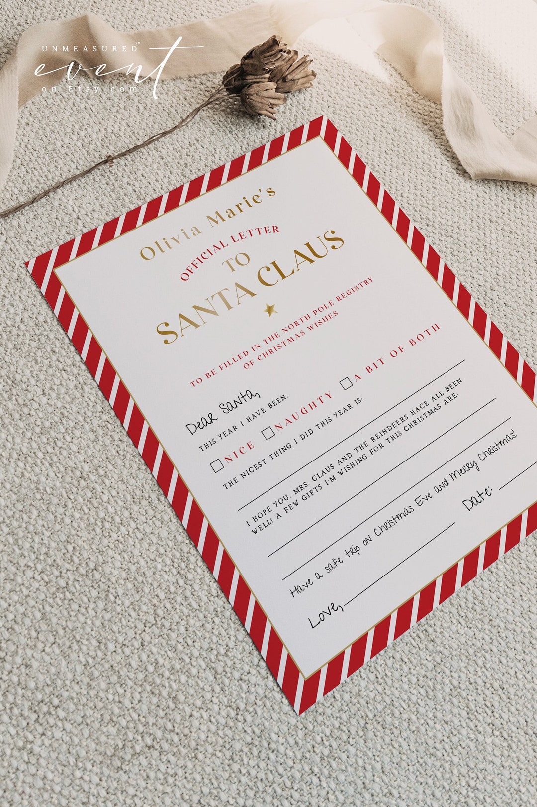 MERI Official Letter to Santa Claus Template Christmas Eve Mail for ...