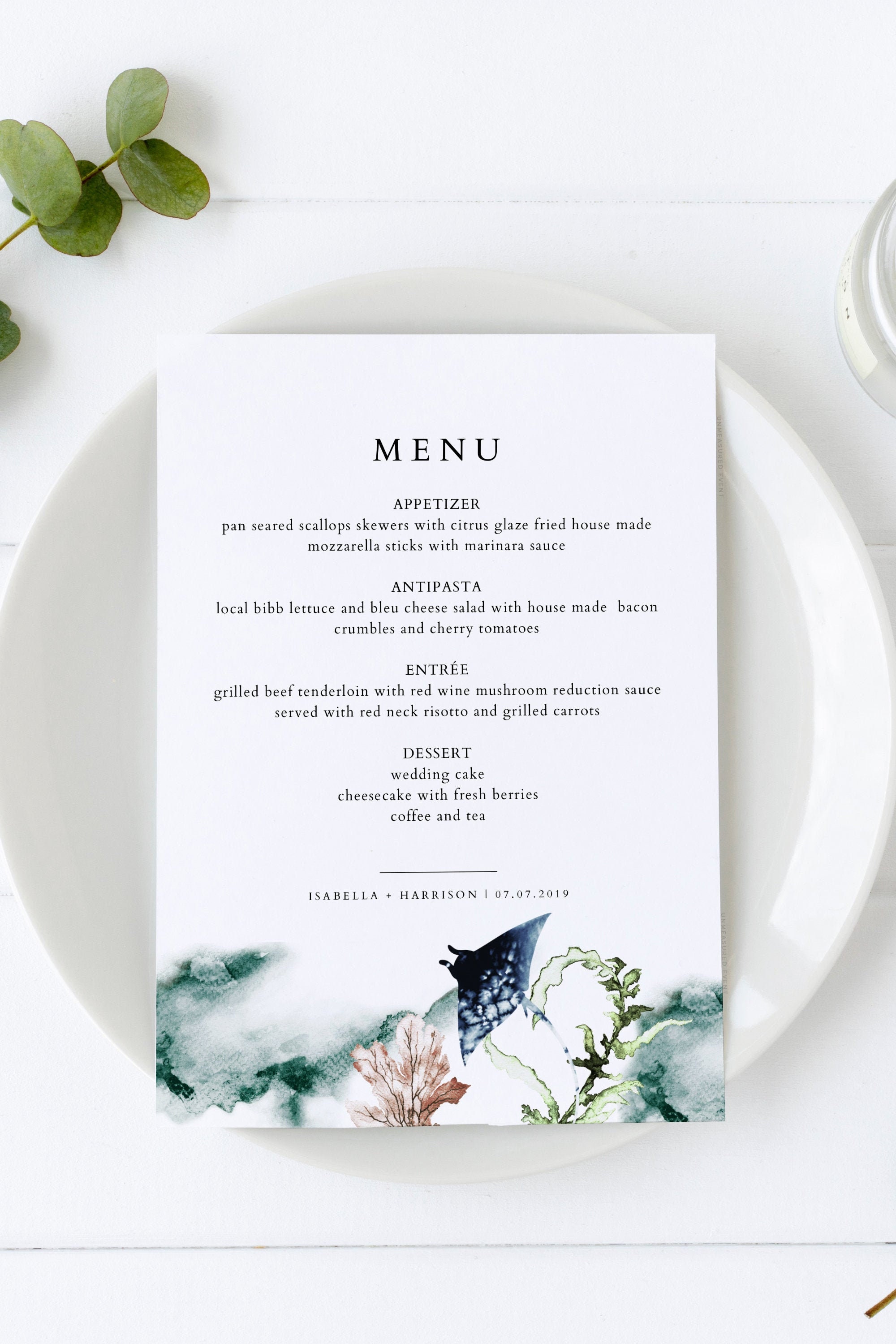 ARIEL Tropical Wedding Menu Template, Beach Wedding Menu Cards ...