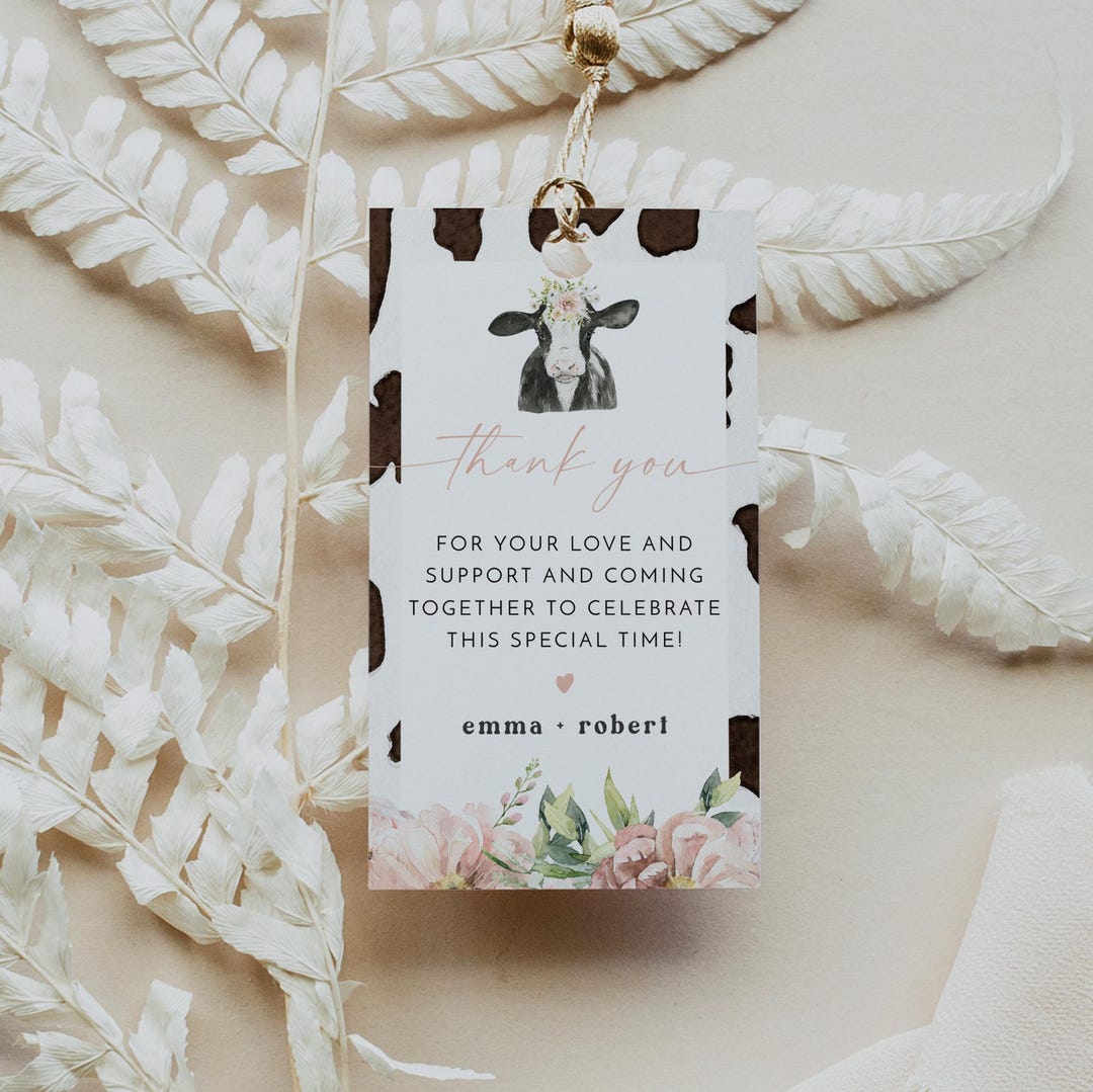 Cow Favor Tag Template, Printable Farm Themed Party Favor Tag Instant ...
