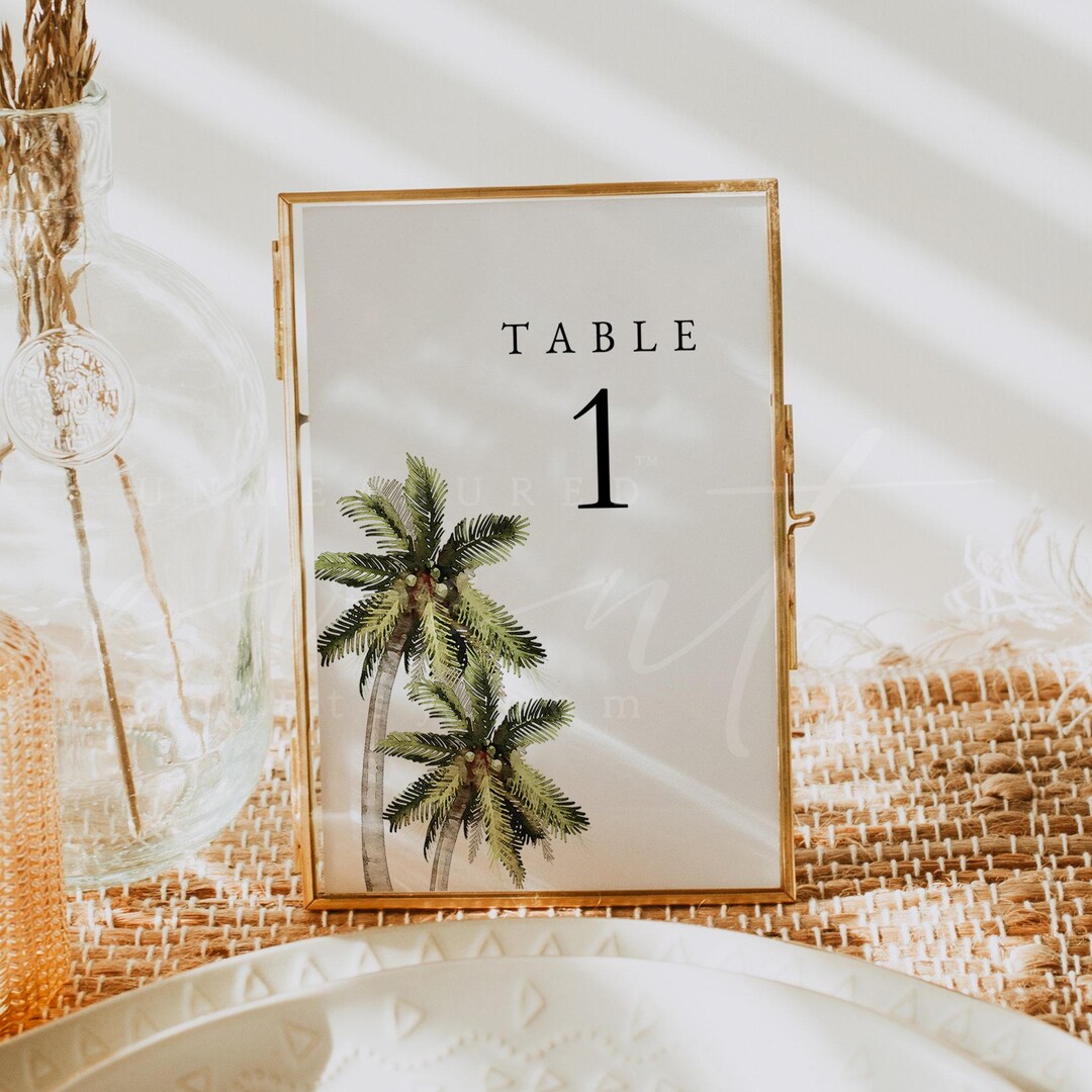 Wedding Table Numbers Printable, Palm Tree Table Number, Tropical Beach ...