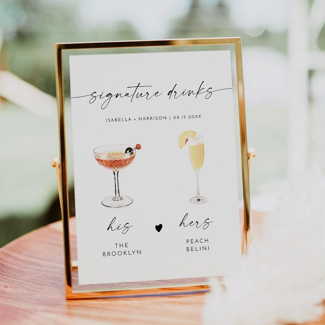 Signature Drink Sign Template, Printable Minimalist Signature Drink ...
