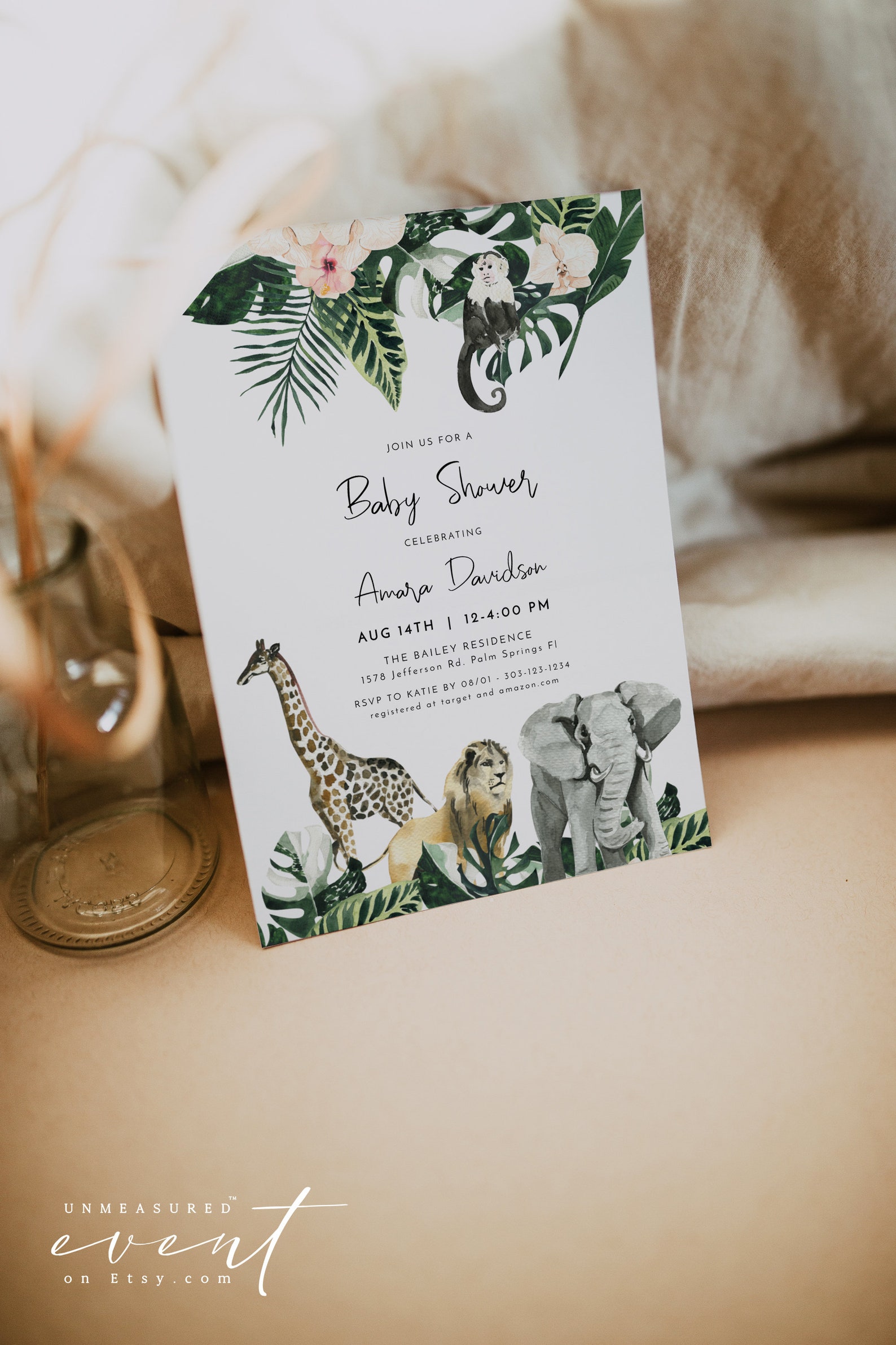 AMARA Girl Safari Baby Shower Invitation Template Jungle Baby - Etsy